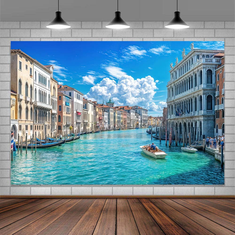 10 x 8 ft Venice Town Backdrop Italy Italian Canal Gondolas River ...