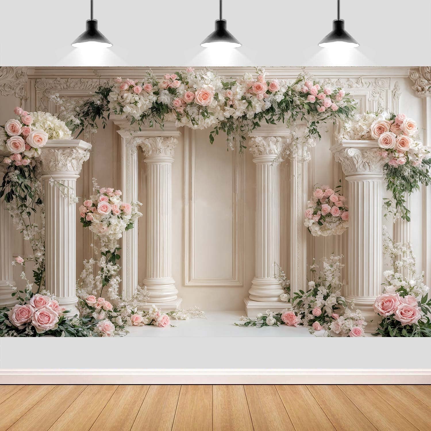 10 x 8 ft Vintage Castle Floral Wall Backdrop Pink Rose Flower European ...
