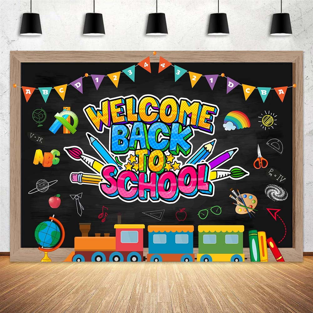 10 x 8 ft Welcome Back to School Backdrop Blackboard Cartoon Colorful ...