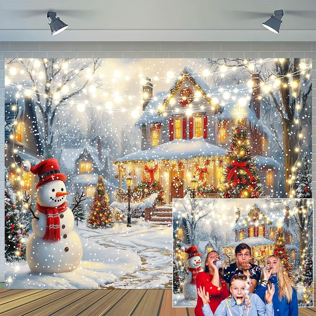 10 x 8 ft Winter Christmas Photography Backdrop Snowman Pine Tree Warm ...