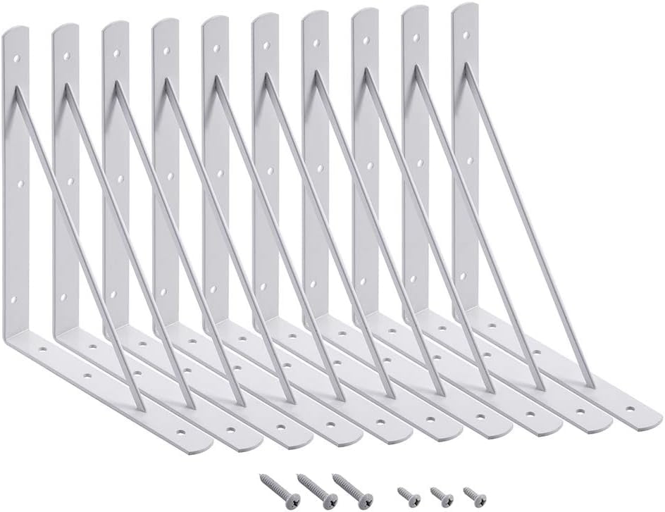 10 x 8 inch Metal Shelf Brackets, 90? Triangle L-Bracket, Wall Mount ...