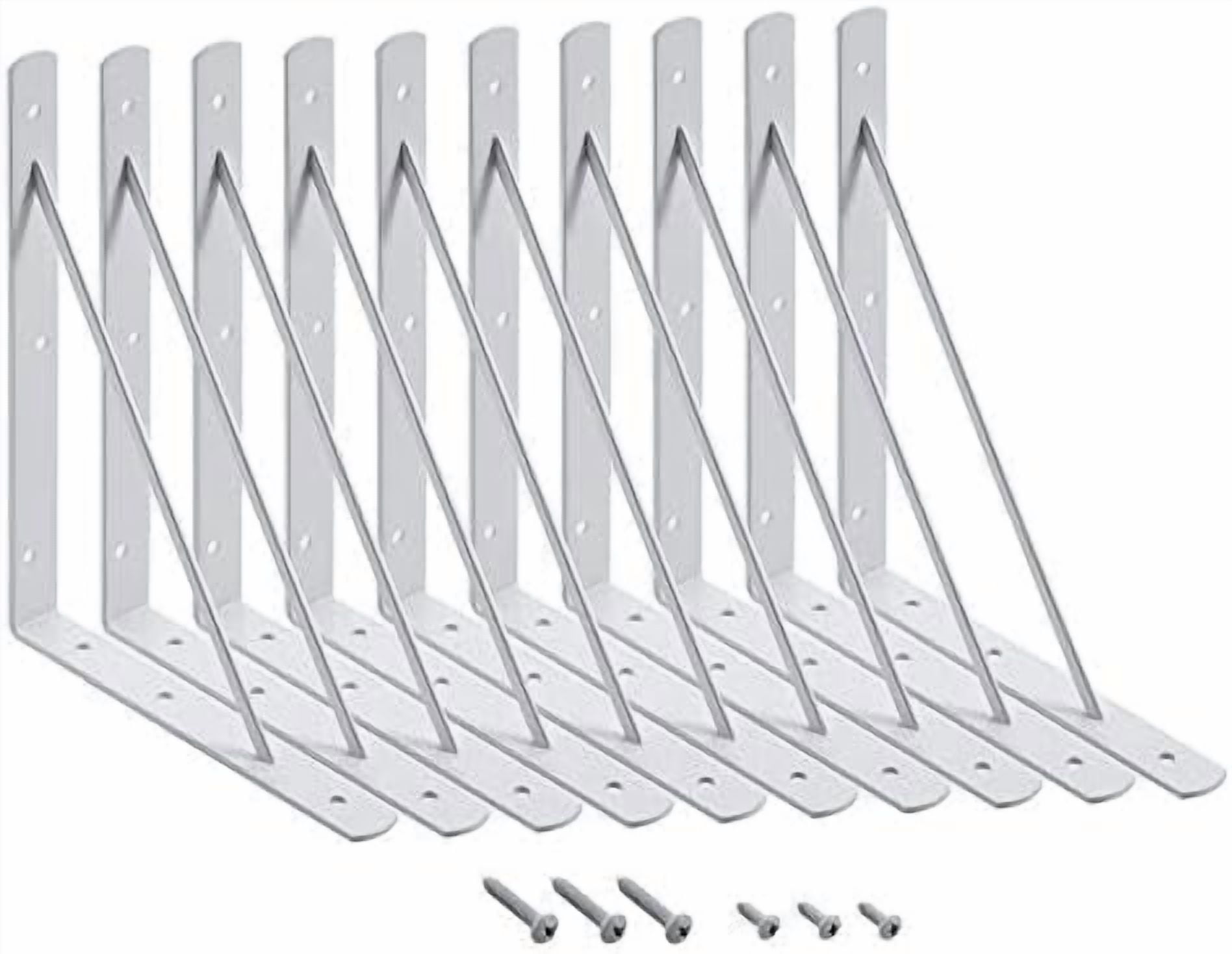 10 x 8 inch Metal Shelf Brackets, 90° Triangle L-Bracket, Wall Mount ...