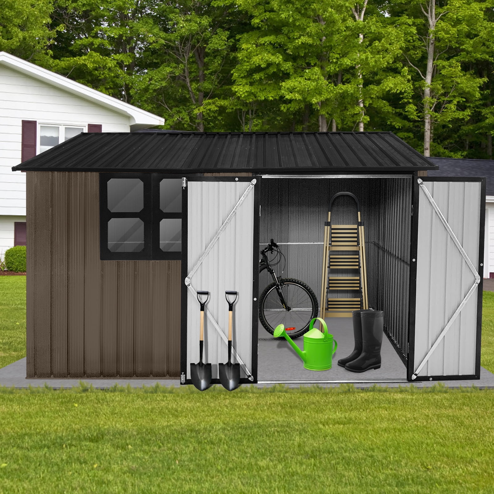 10 x 8ft Outdoor Storage Shed with Windows and Doors, Seizeen Shed with ...