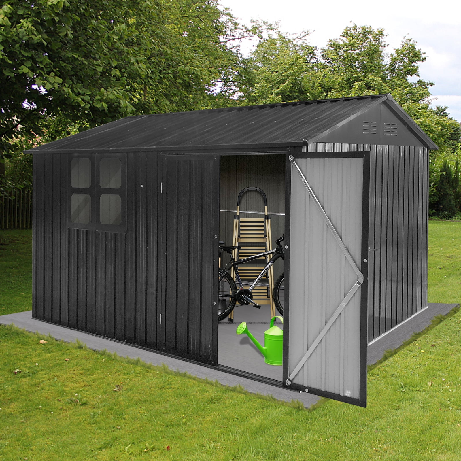 10 x 8ft Outdoor Storage Shed with Windows and Doors, Seizeen Shed with ...