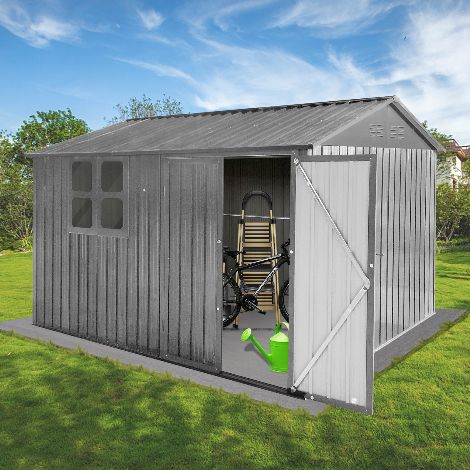 10 x 8ft Outdoor Storage Shed with Windows and Doors, Seizeen Shed with ...