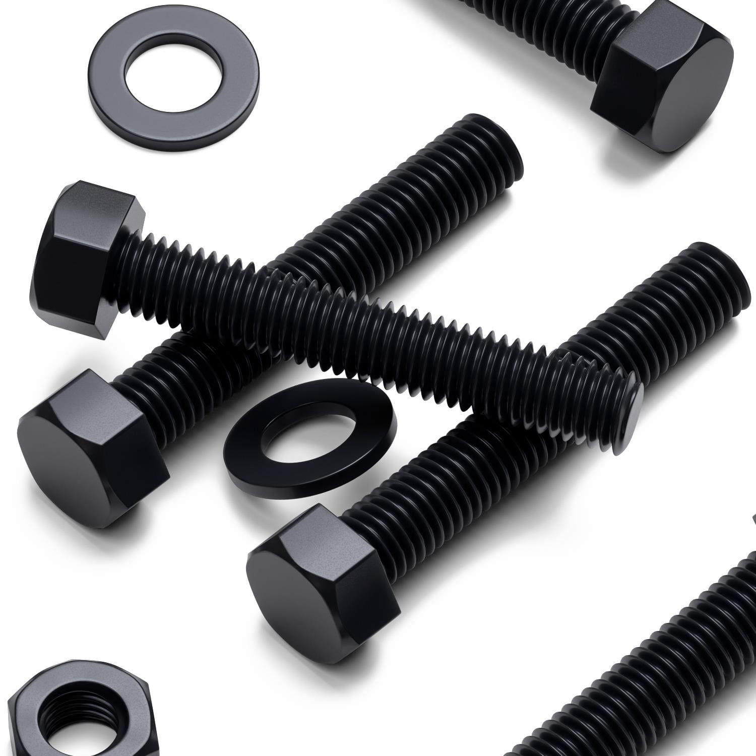 10 x Black Hexagon Head Screws Polypropylene (PP) Plastic Nuts, Washers ...