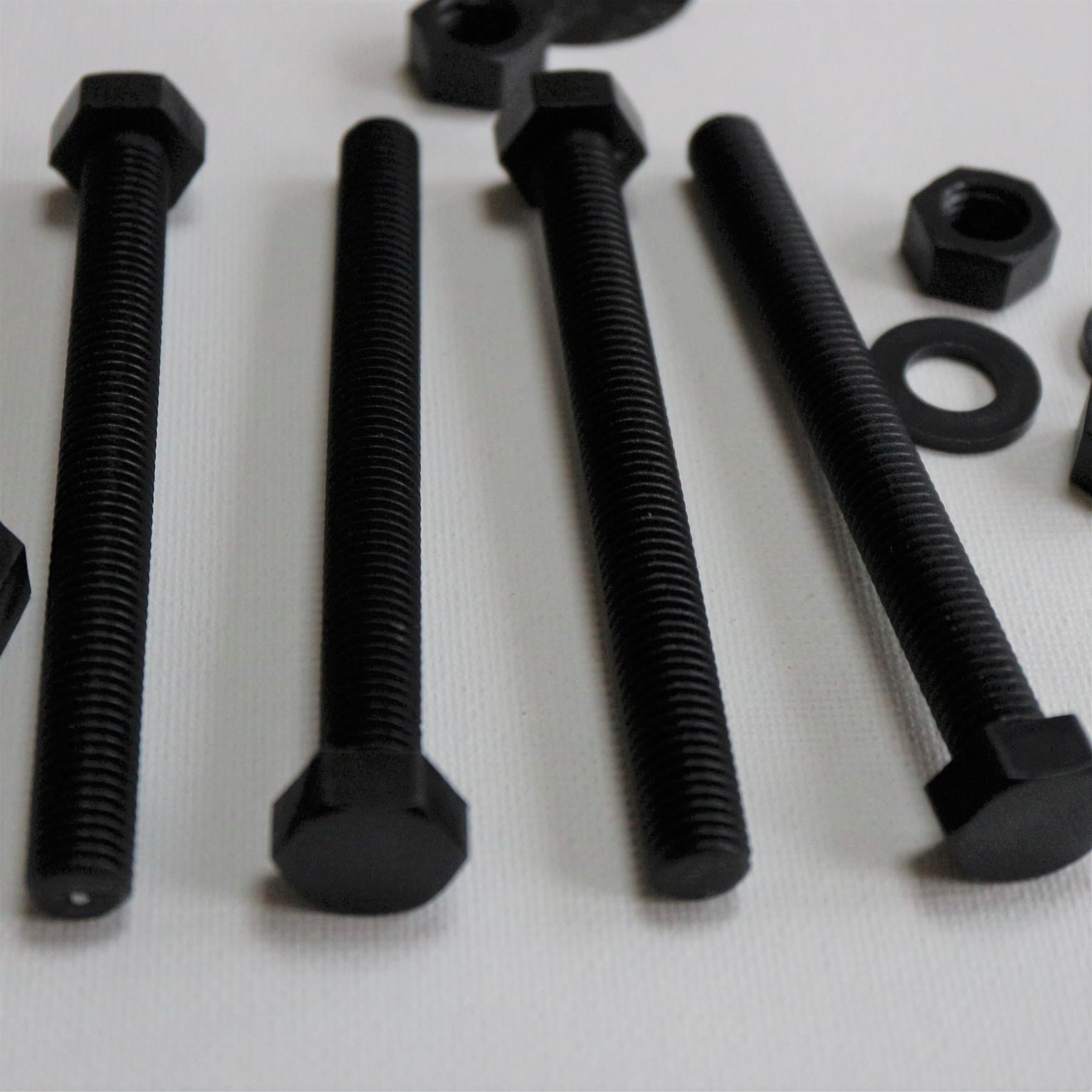 10 x Black Hexagon Head Screws Polypropylene (PP) Plastic Nuts, Washers ...