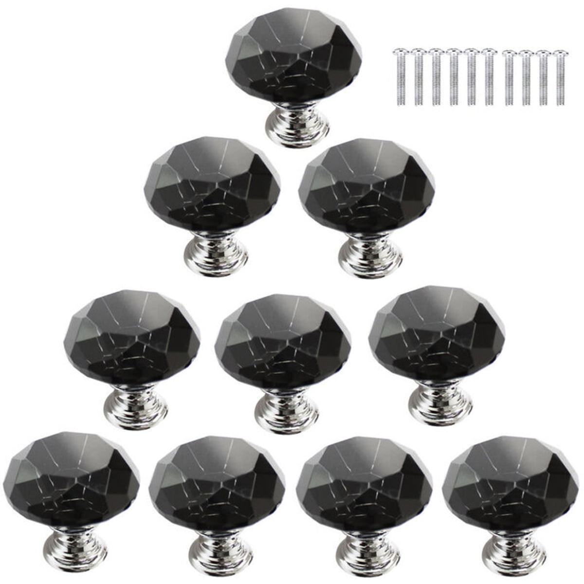 10 x Door Button Handle Placard Furniture Drawer Wardrobe 30mm Glass ...