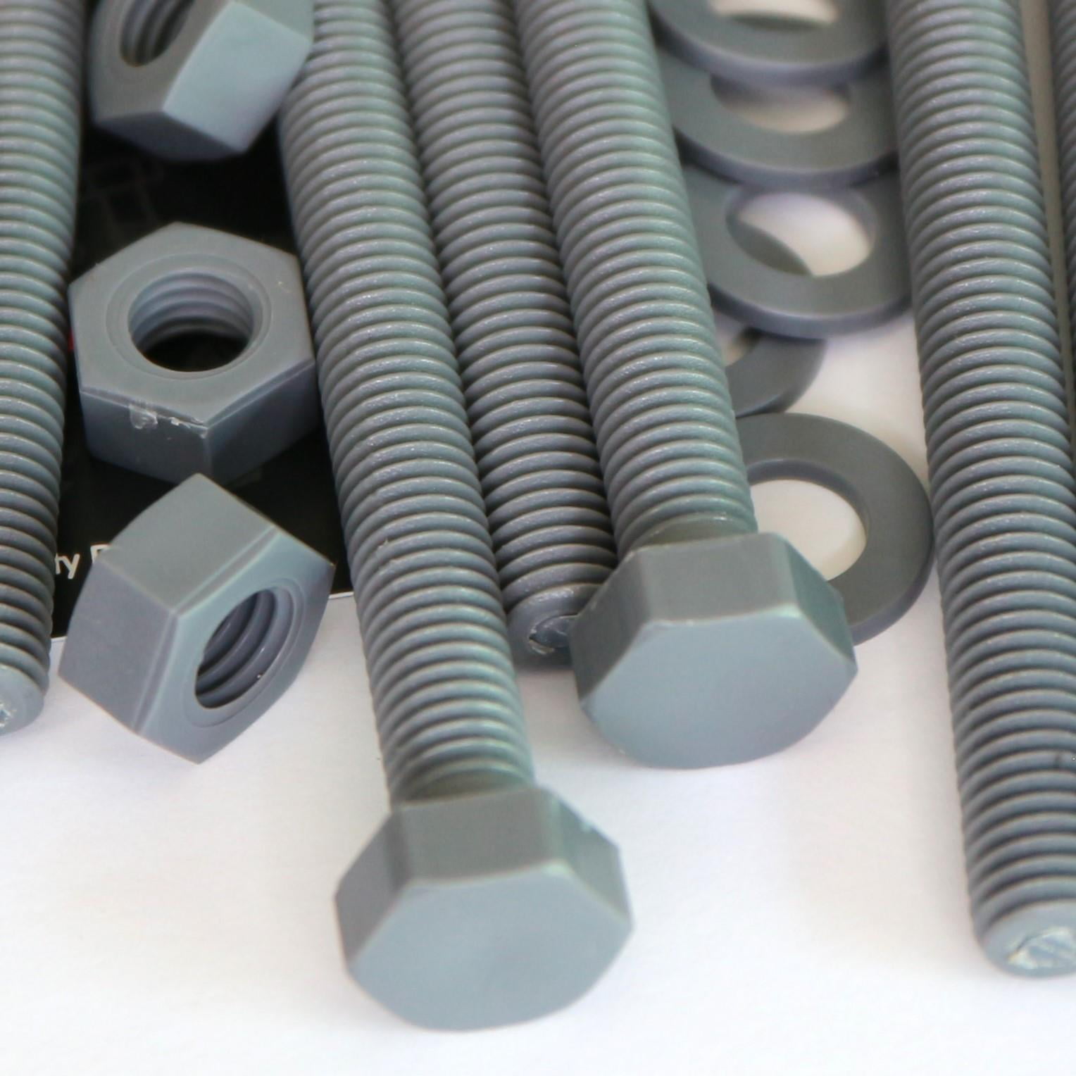 10 x Hexagon Head Screws Grey PVC Plastic nuts and bolts, oxidation ...