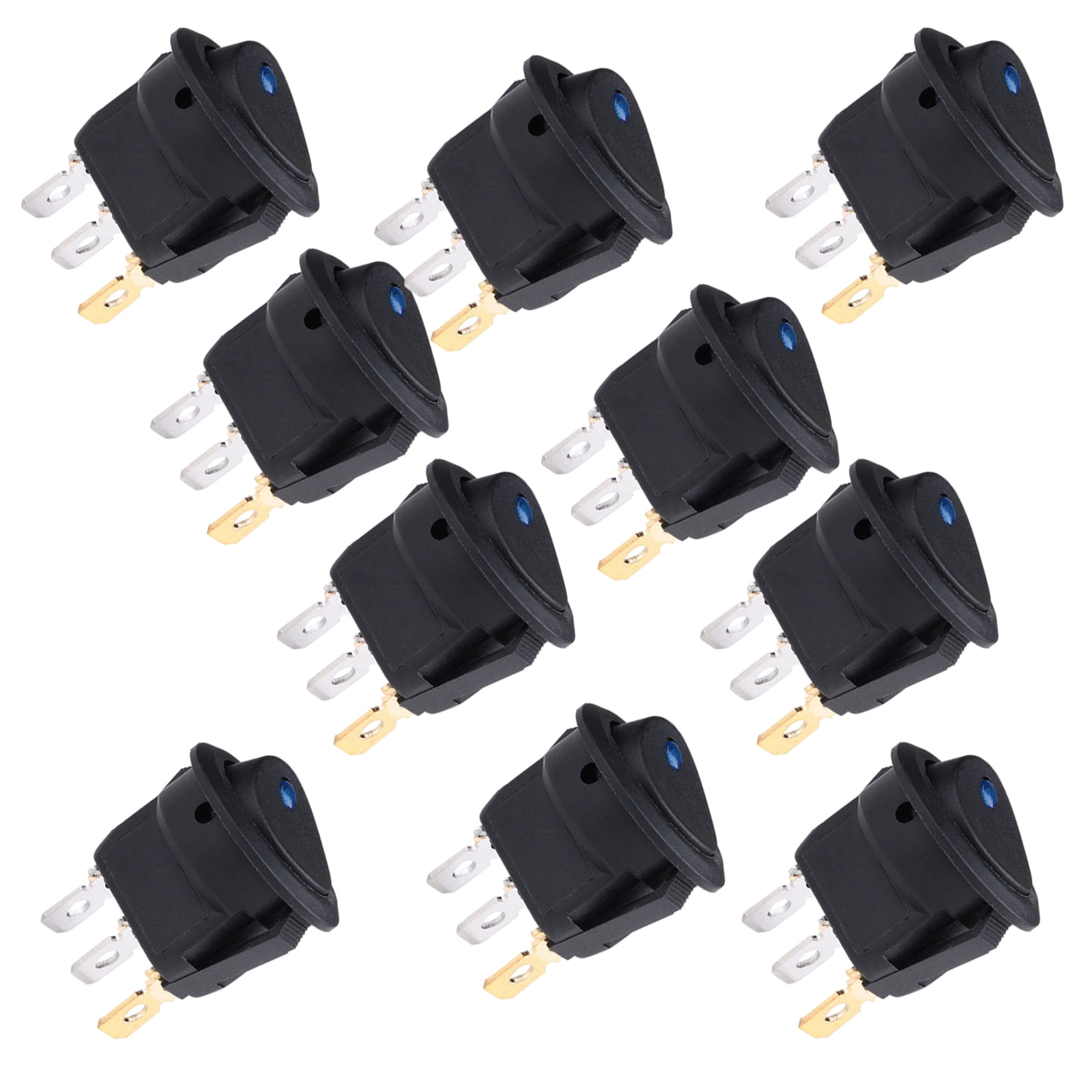 10 x LED Round Switch, 2 Pins Car Round Rocker Dot Boat Blue LED Light ...