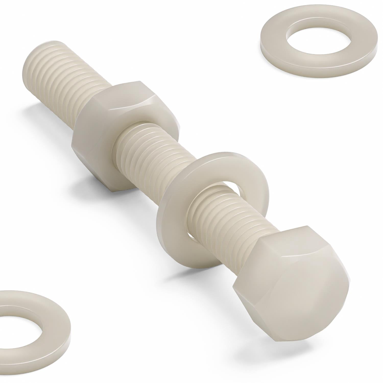 10 x Natural Colour Nylon, Hex Head, M10 x 75mm, Plastic Nuts and Bolts ...