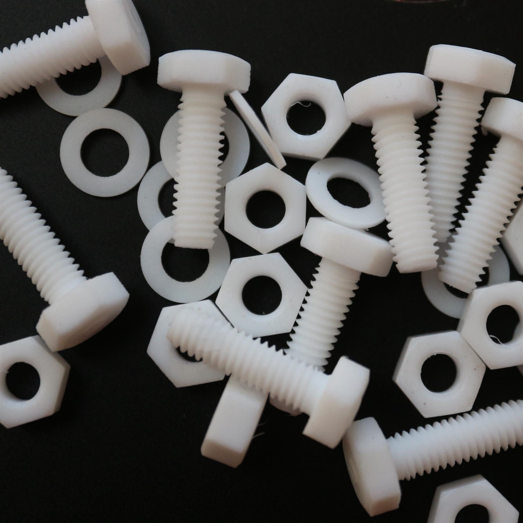 10 x PTFE Hex Head, M6 x 20mm (15/64 x 25/32 in), Plastic Nuts and ...