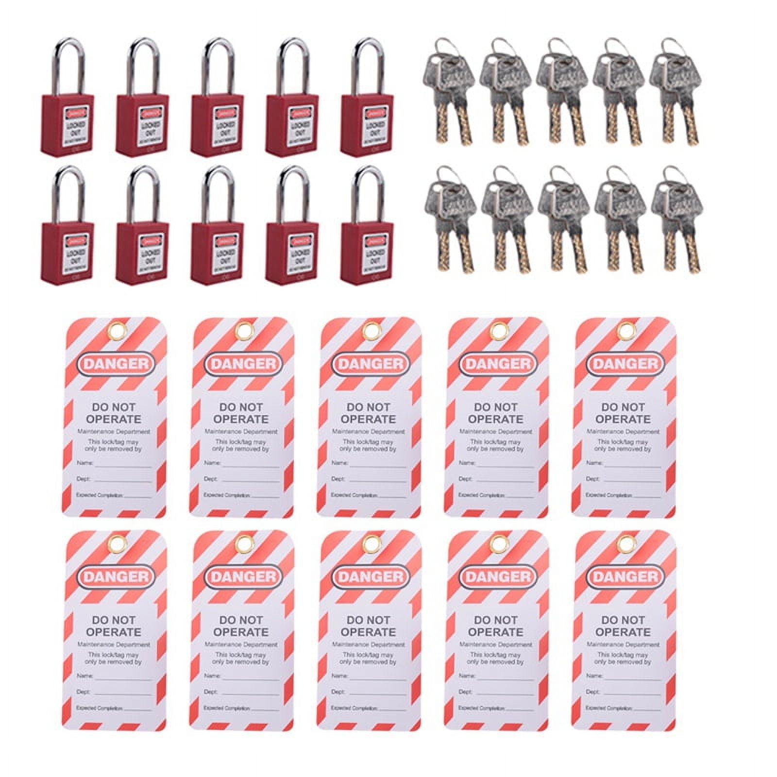 10 x Red Lockout Tagout Locks 10 x Lockout Tagout Tags 20 x keys with ...