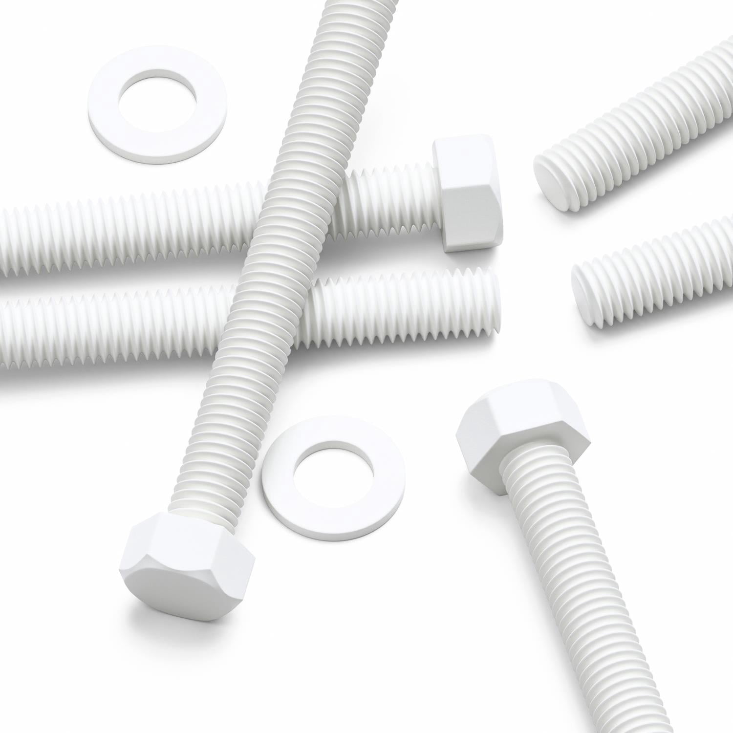 10 x White Hexagon Head Screws Polypropylene (PP) Plastic Nuts and ...