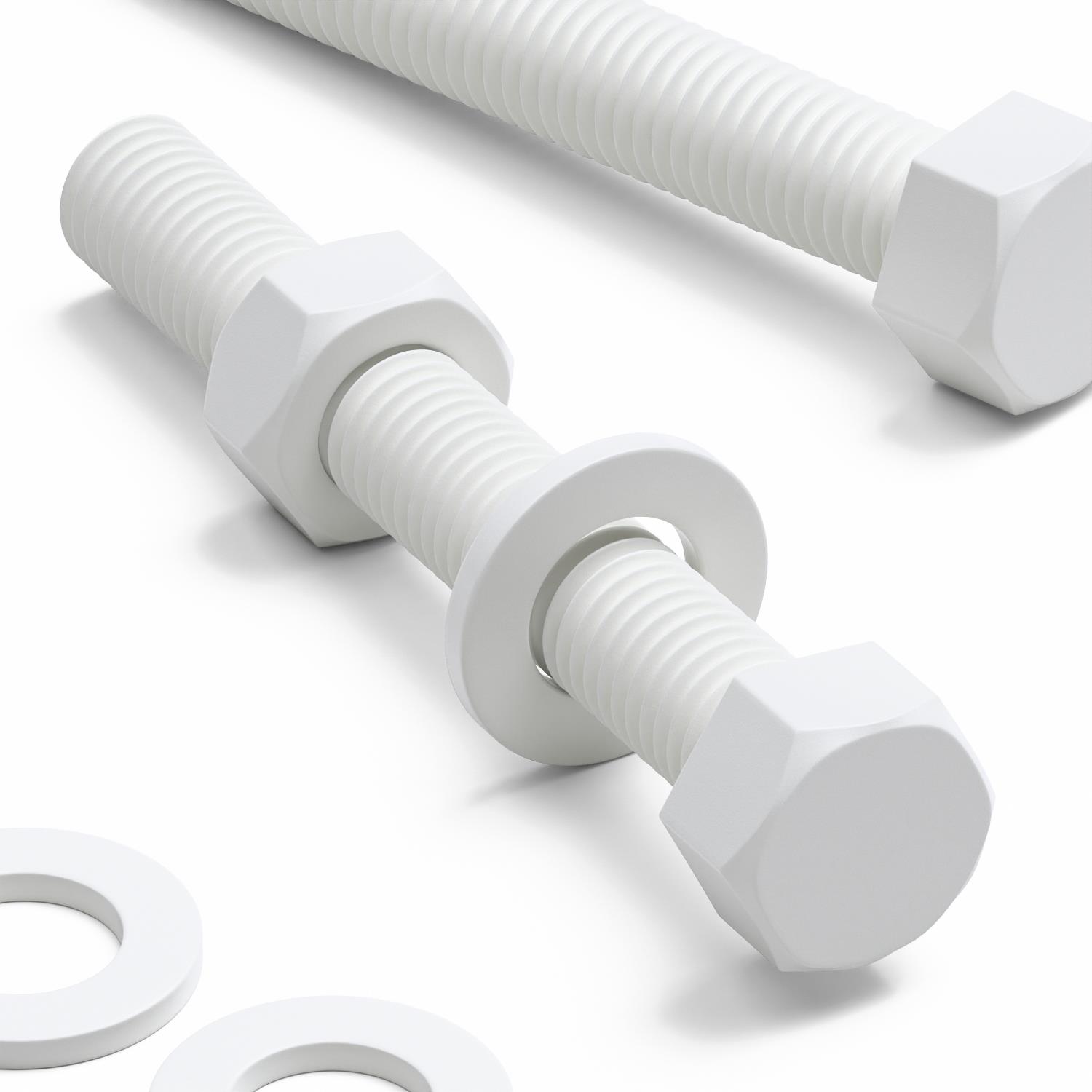 10 x White Hexagon Head Screws Polypropylene (PP) Plastic Nuts and ...