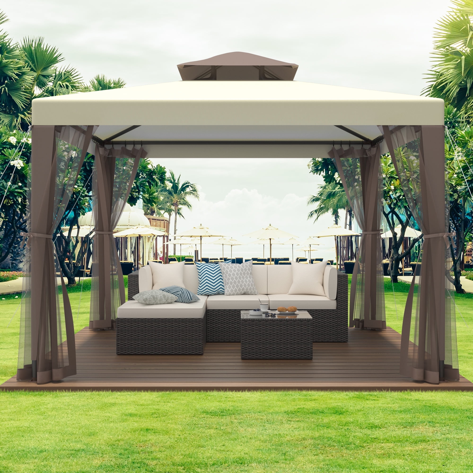 10'x10' Gazebo Outdoor Pop up Canopy Tent with Curtains and Shelter for ...