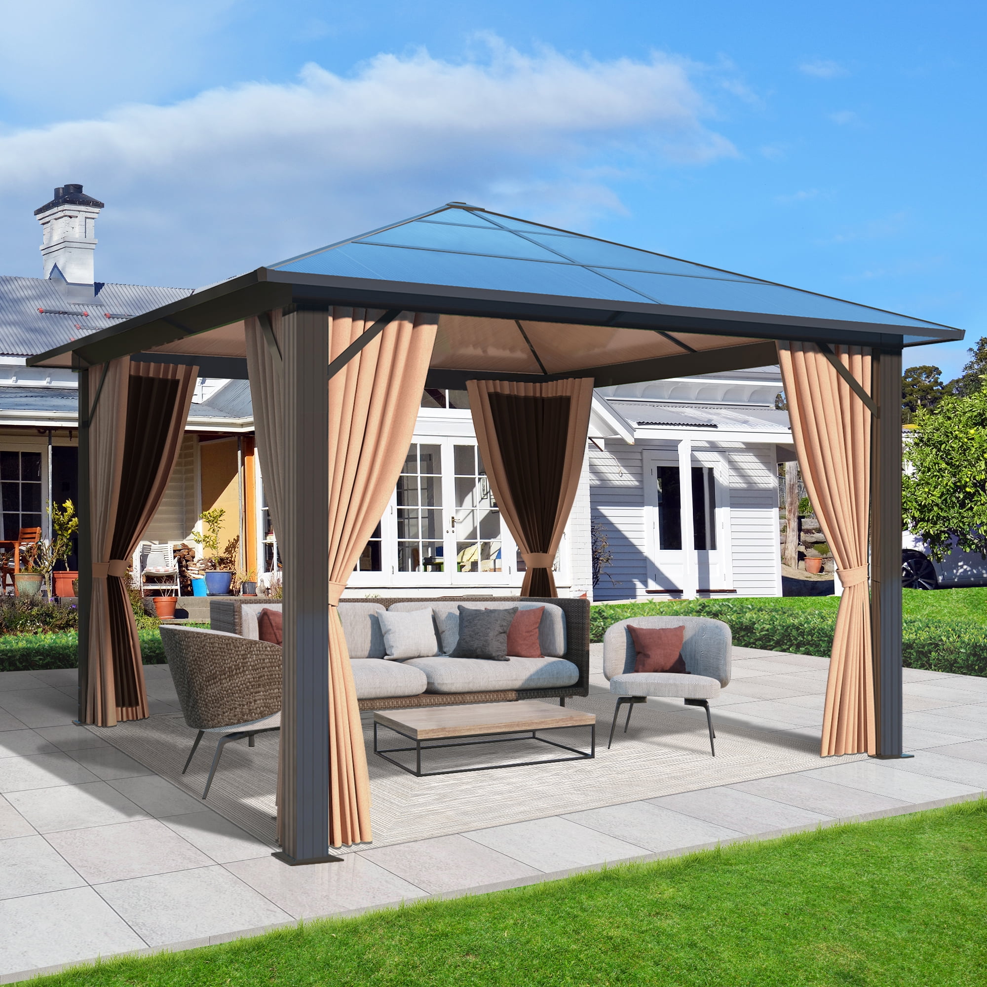 10'x10' Hardtop Gazebo, Outdoor Polycarbonate Roof Gazebo with Aluminum ...