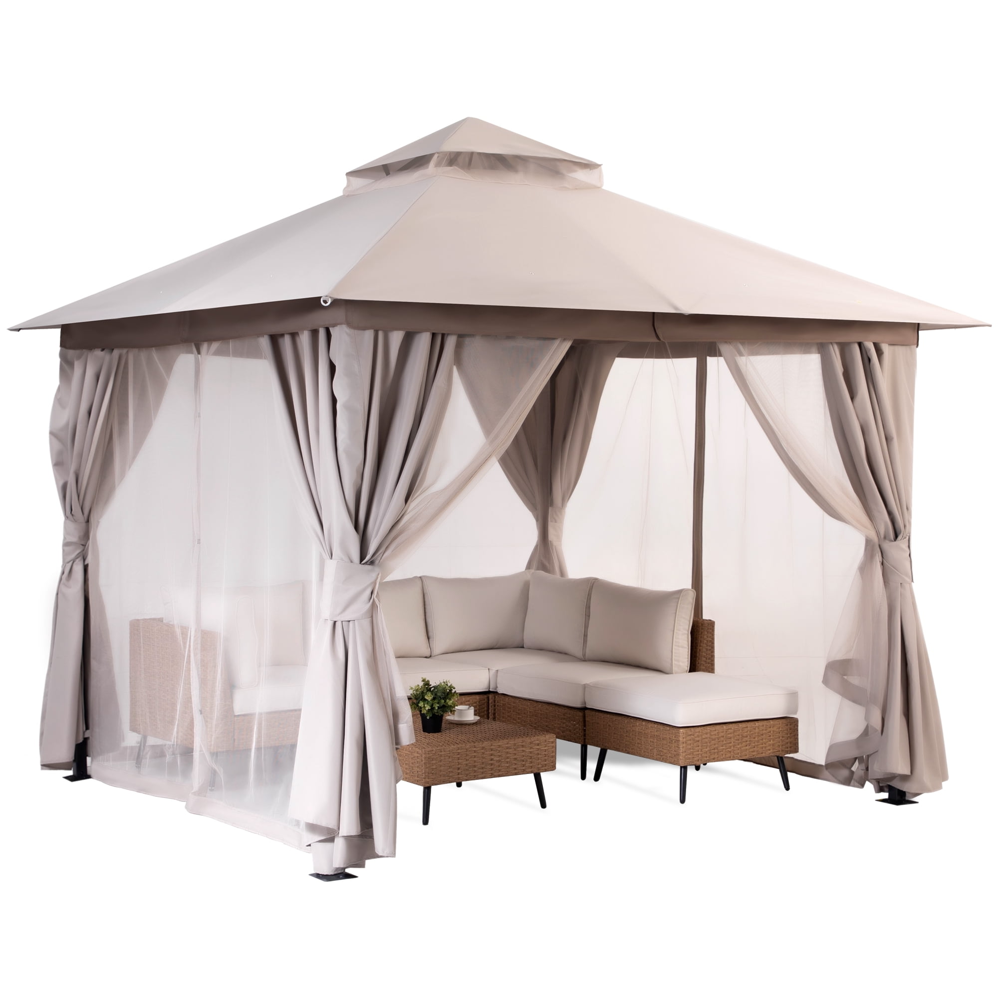 10'x10' Heavy Duty Gazebo for Patios - Waterproof Double Roof Canopy ...