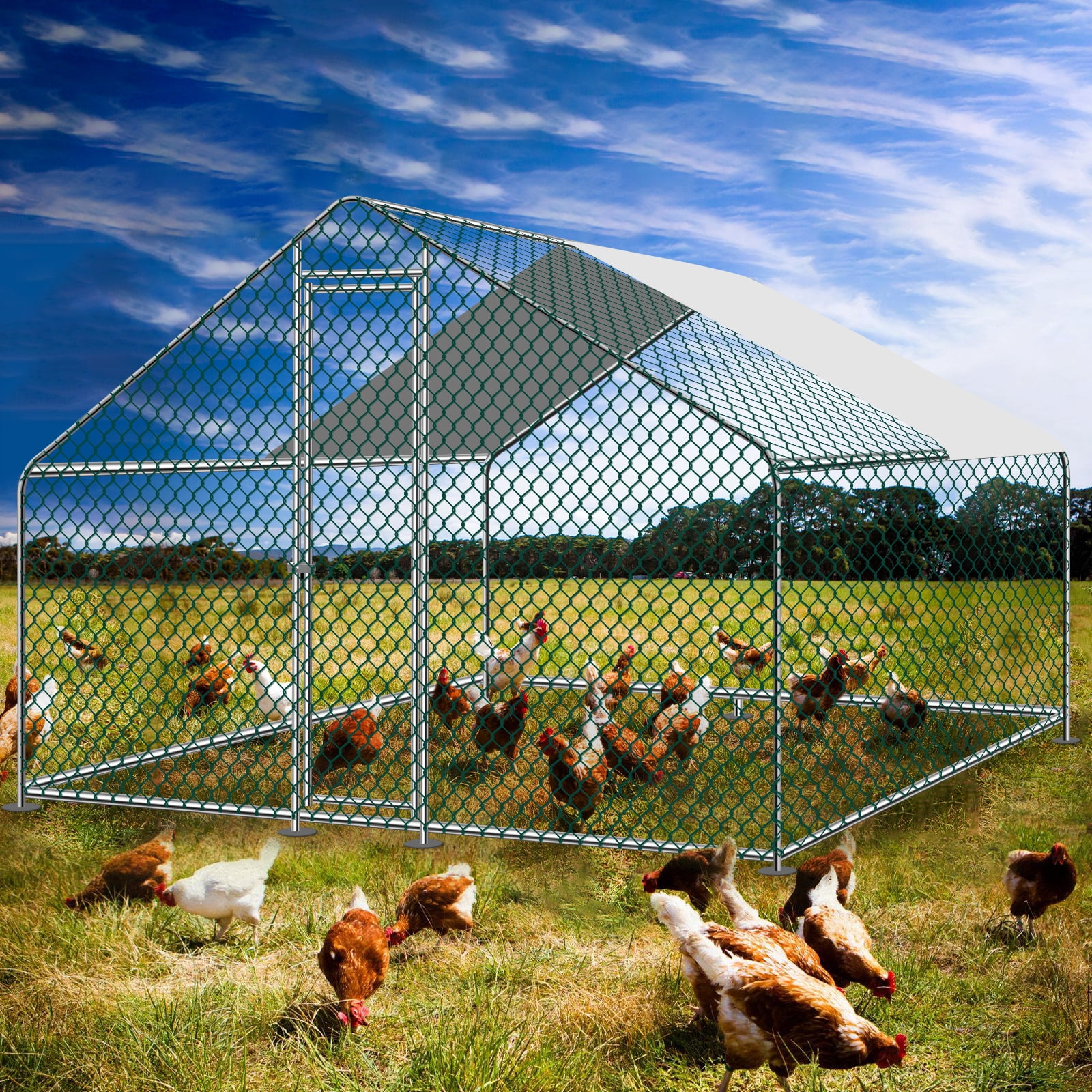 10'x10' Hen House Walk in Large Metal Chicken Coop Run for Backyard ...
