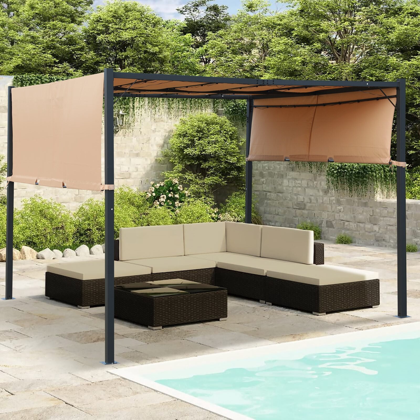 10'x10' Outdoor Heavy-Duty Pergola Waterproof Gazebo Metal Frame Patio ...