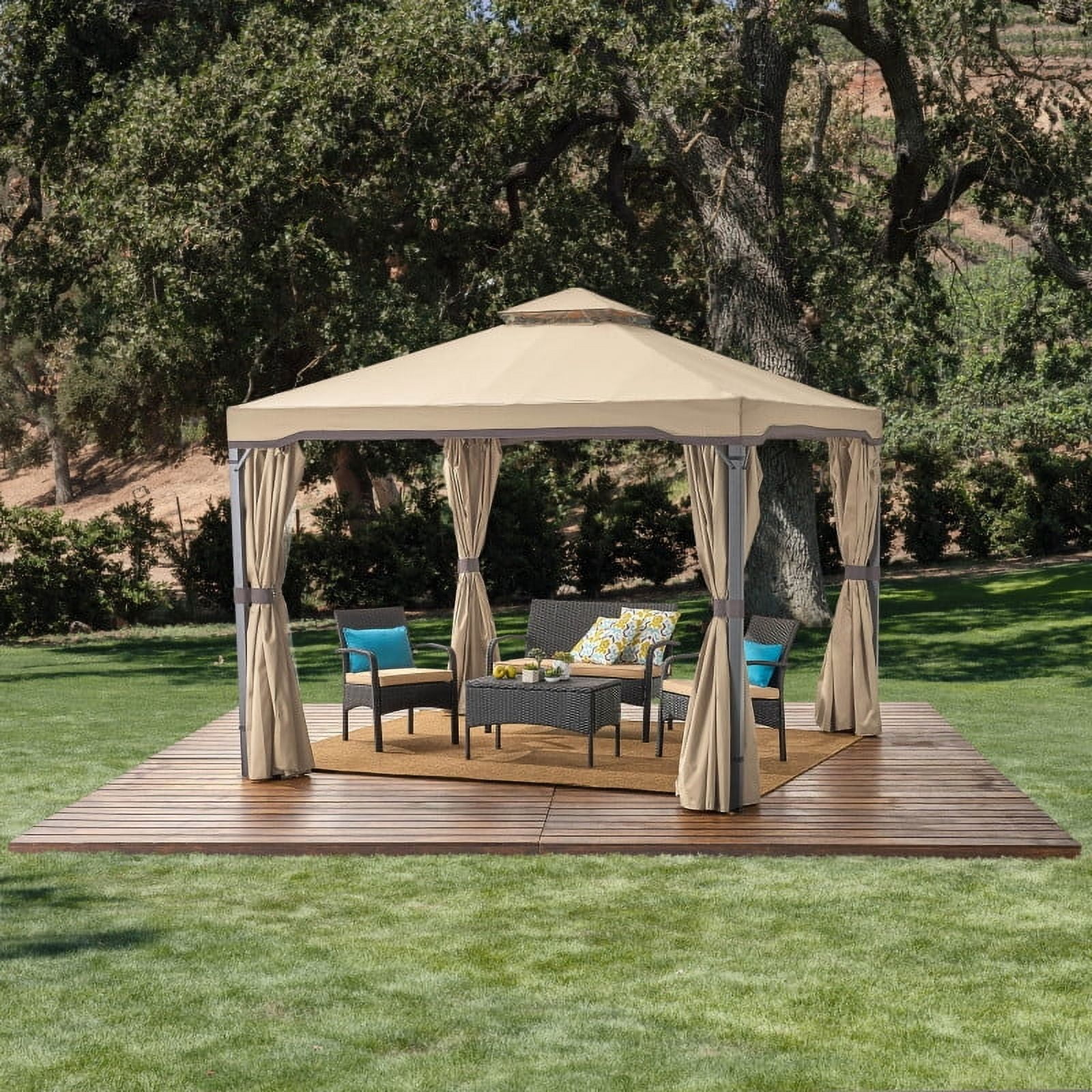 10'x10' Outdoor Lounge Gazebo with Water-Resistant Canopy & Steel Frame ...