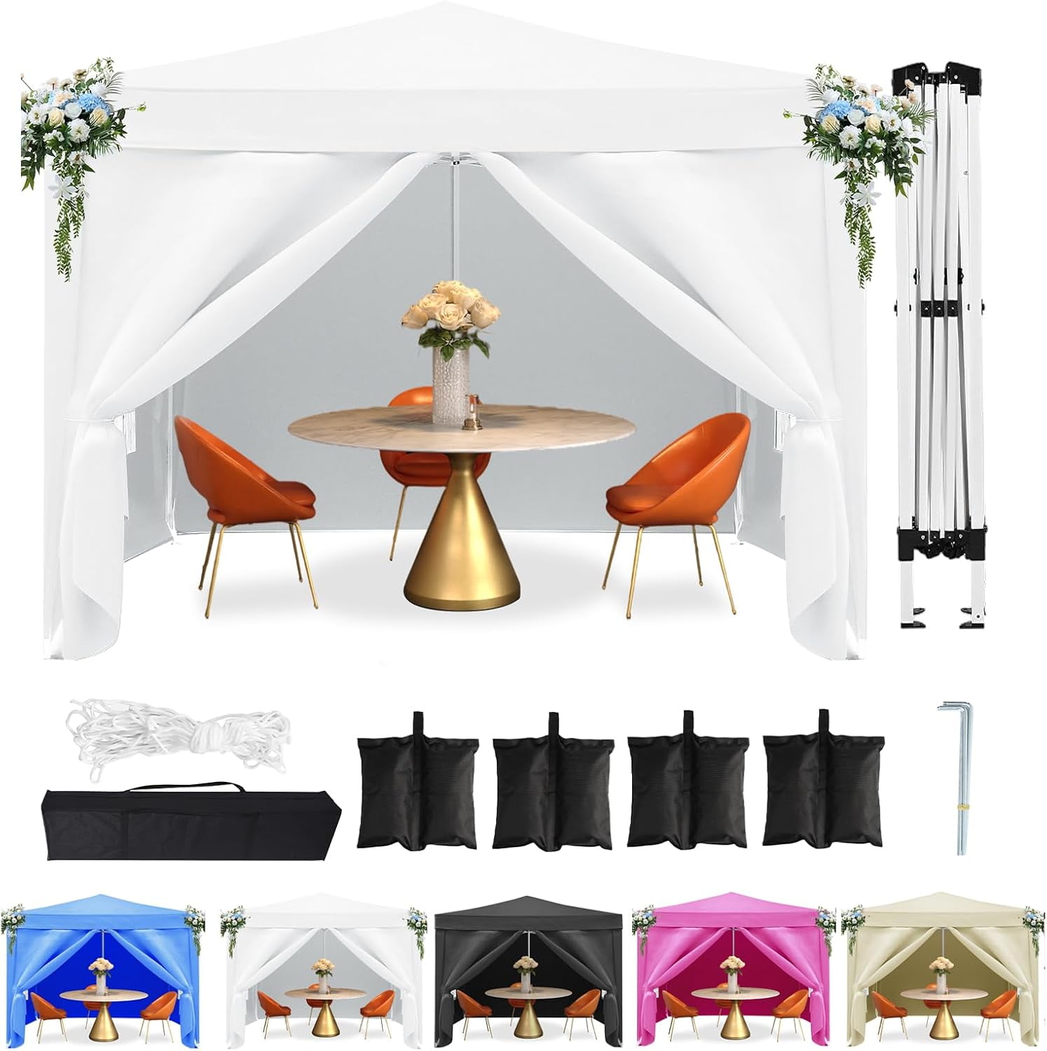 10'x10' Pop Up Canopy Tent with 4 Sidewalls,Silver-Coating Top ...