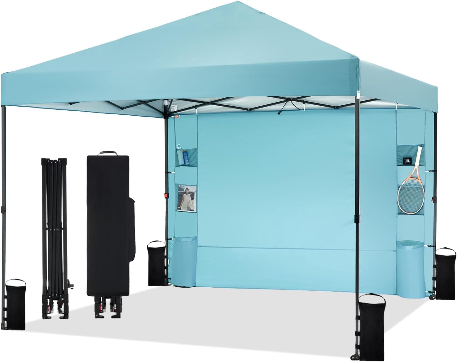 10'x10' Pop Up Canopy Tent with Sidewall and 6 Pockets, Patented One ...