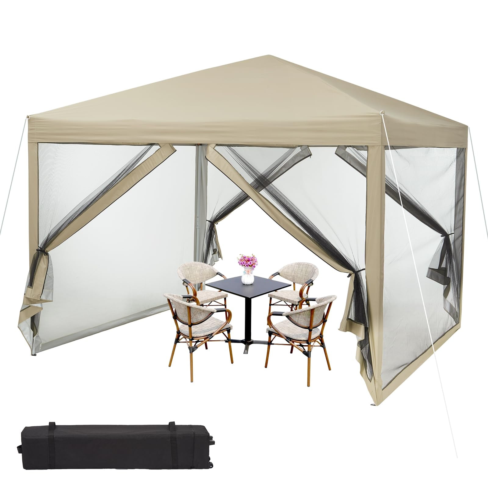 10'x10’ Pop up Screened Canopy Tent with Mosquito Netting, Portable Easy up Outdoor Screen House ...