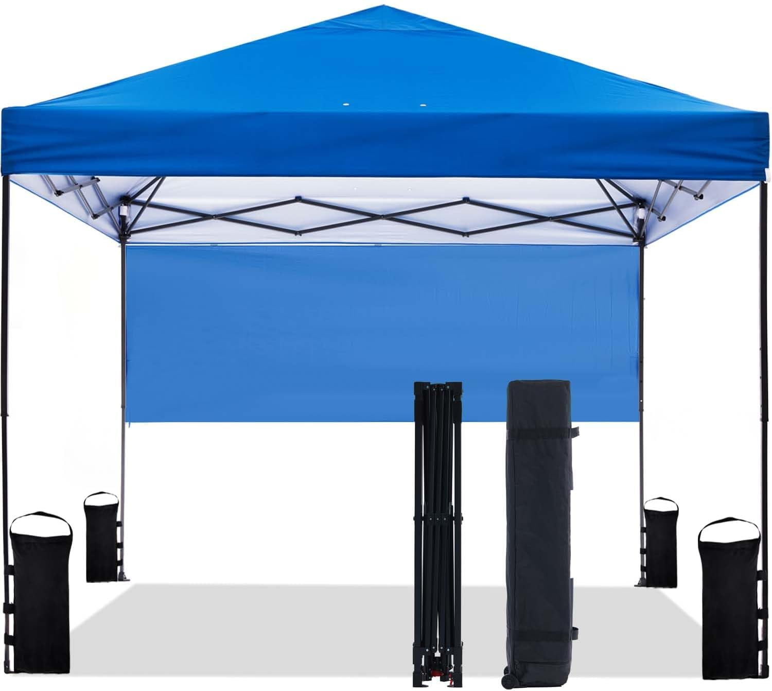 10'x10' Pop Up Canopy Tent with Half Sidewall, 1-Person Easy Setup ...