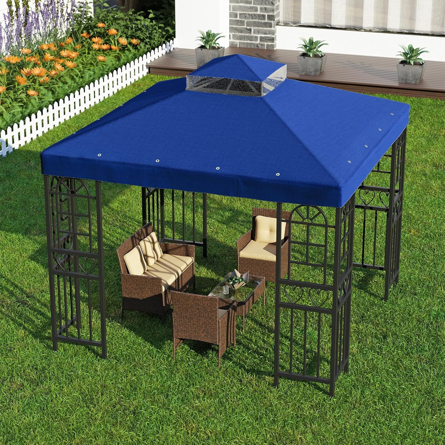 10'x10' Replacement Canopy Top Cover Only for Gazebo, Double Tiered ...