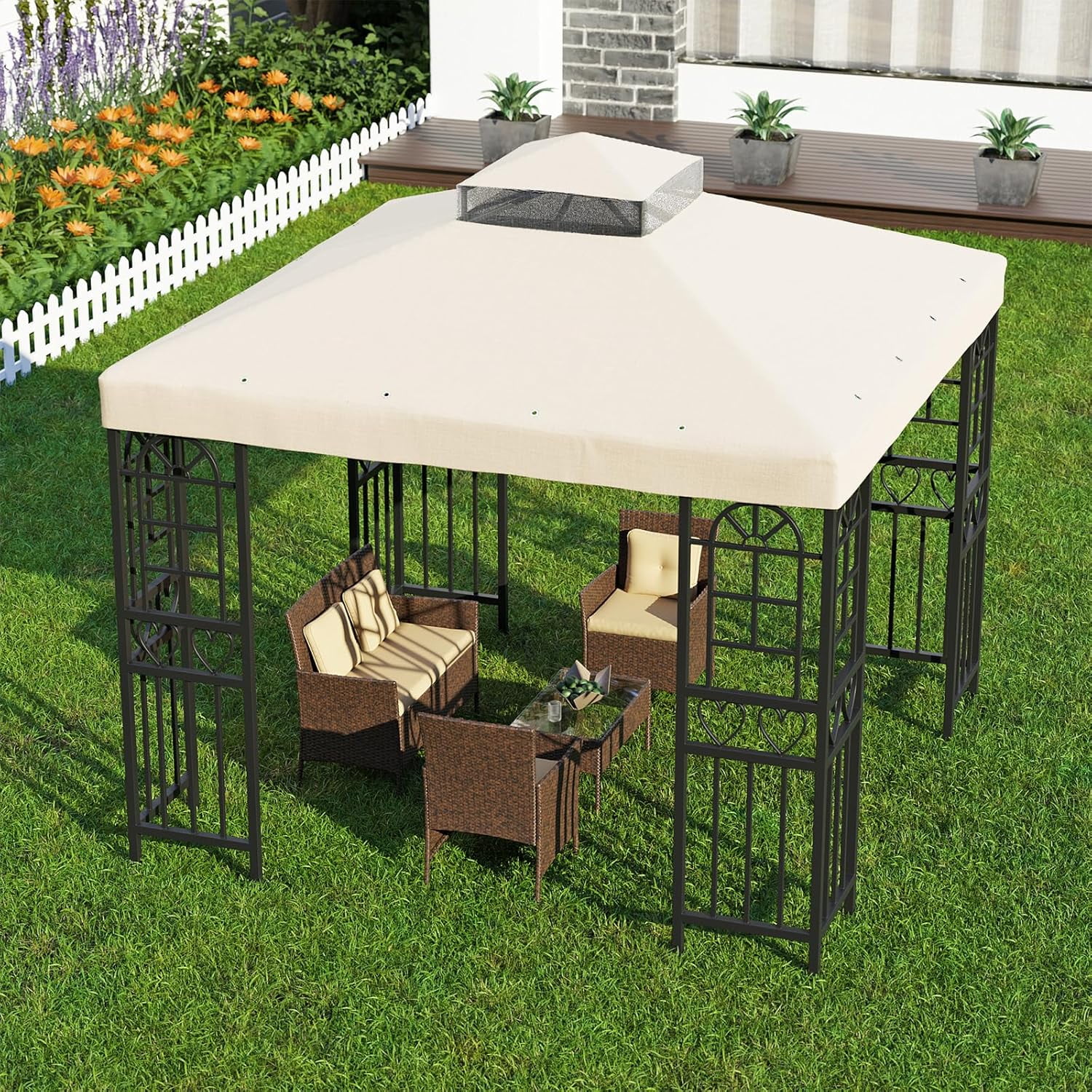 10'x10' Replacement Canopy Top Cover Only for Gazebo, Double Tiered ...