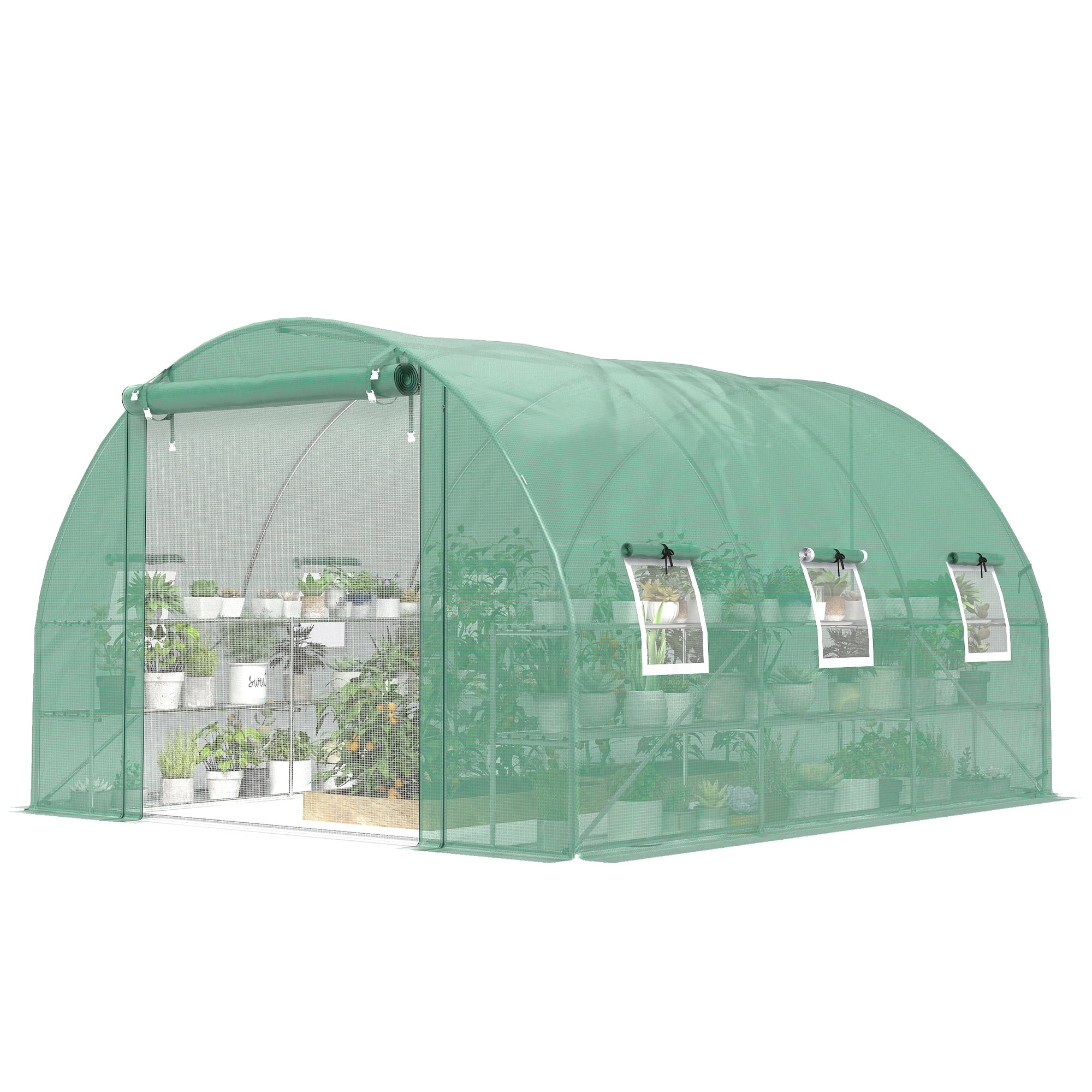 10'x11'x6' Walk-in Tunnel Greenhouse with Shelves, Mesh Door and ...