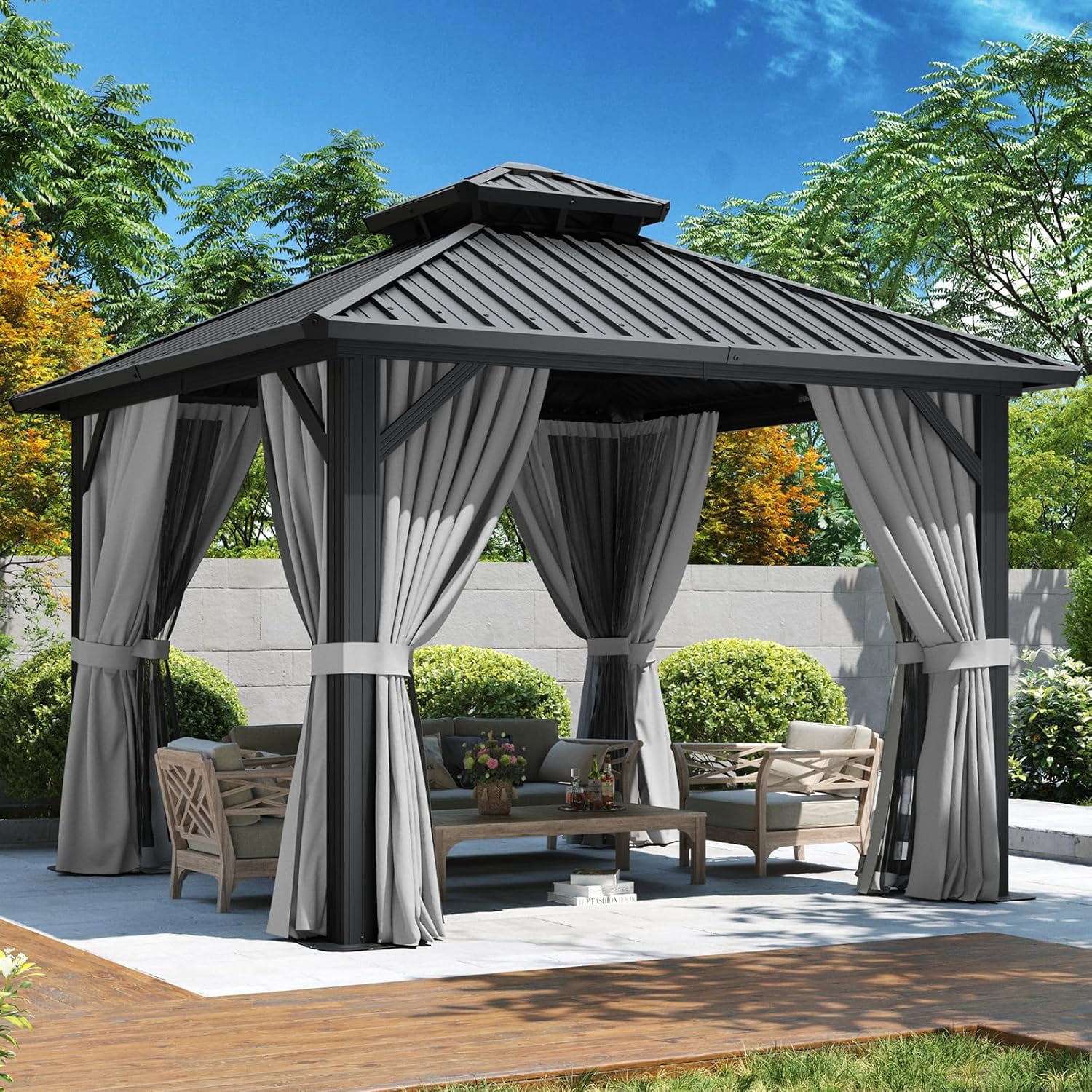 10'x12' Hardtop Gazebo, Aluminum Frame Canopy with Double Galvanized ...