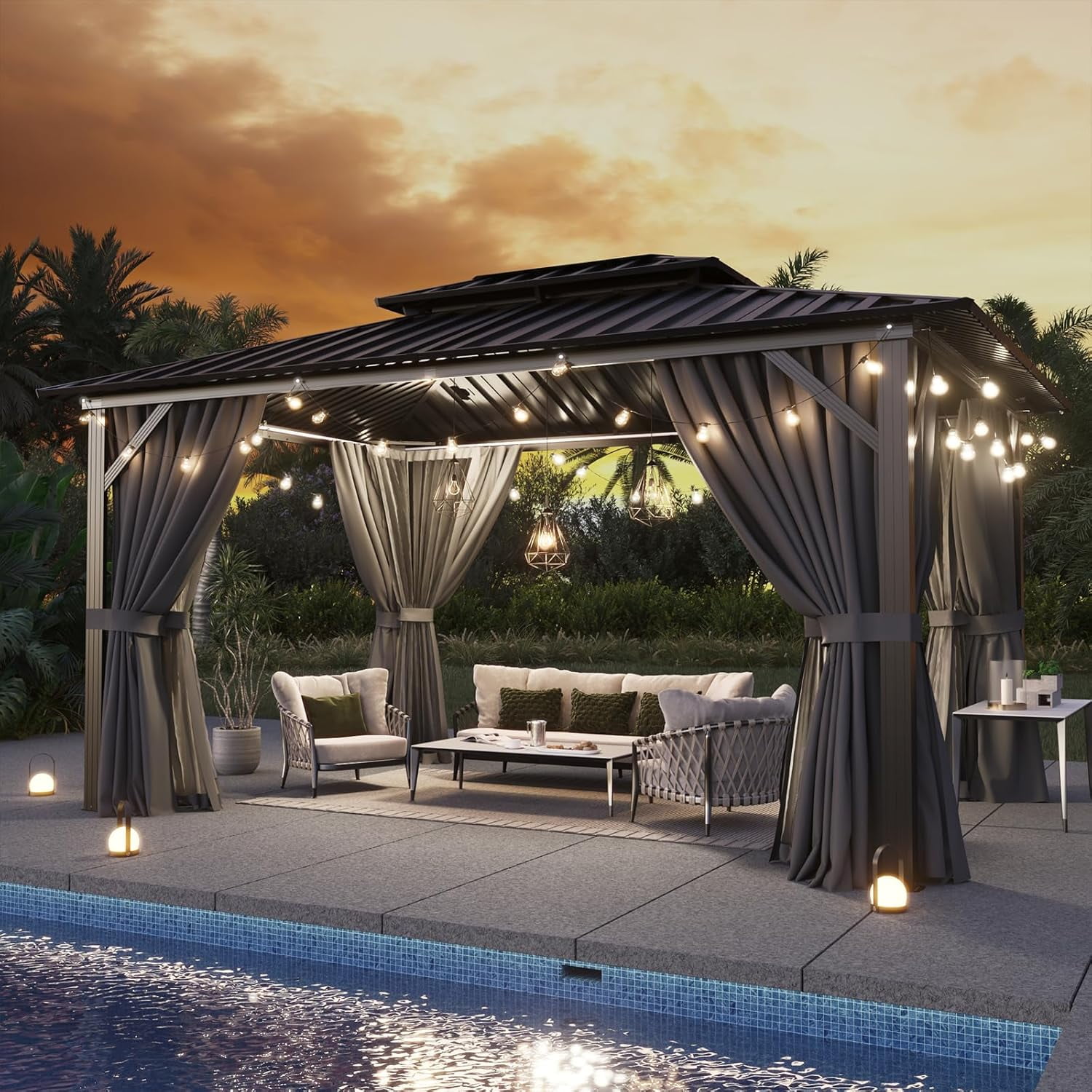 10'x12' Hardtop Gazebo, Aluminum Frame Canopy with Double Galvanized ...