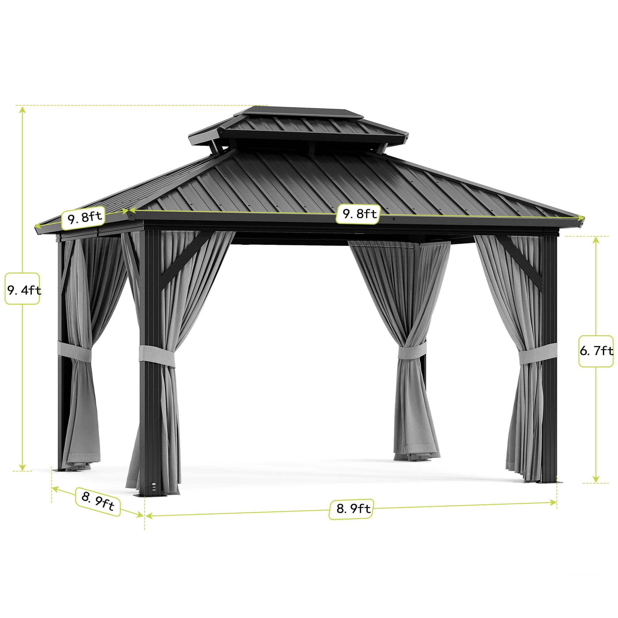 10'x12' Hardtop Gazebo, Double Metal Roof Outdoor Canopy with Aluminum ...