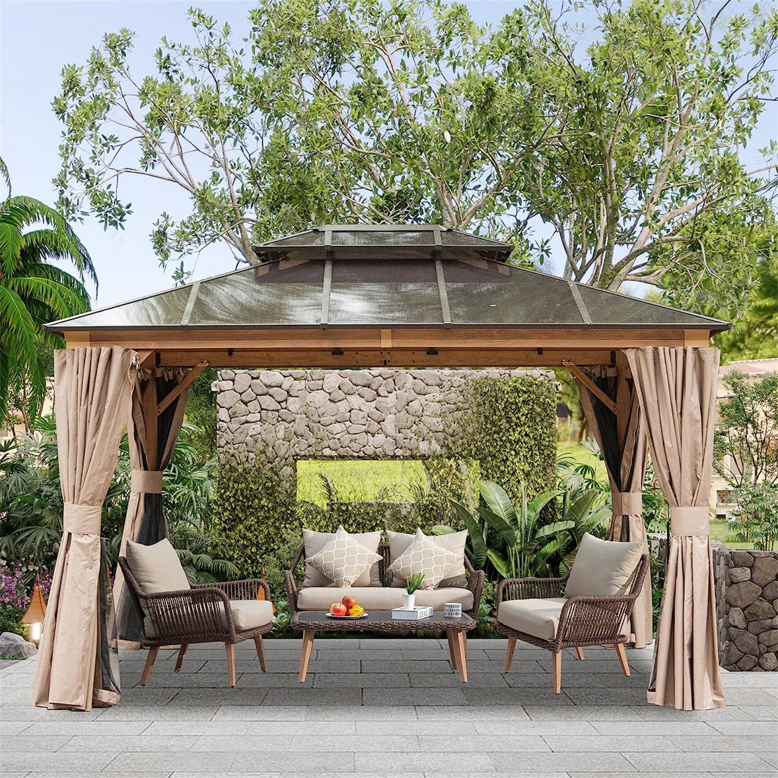 10'x12' Hardtop Gazebo, Permanent Outdoor Gazebo with Polycarbonate ...