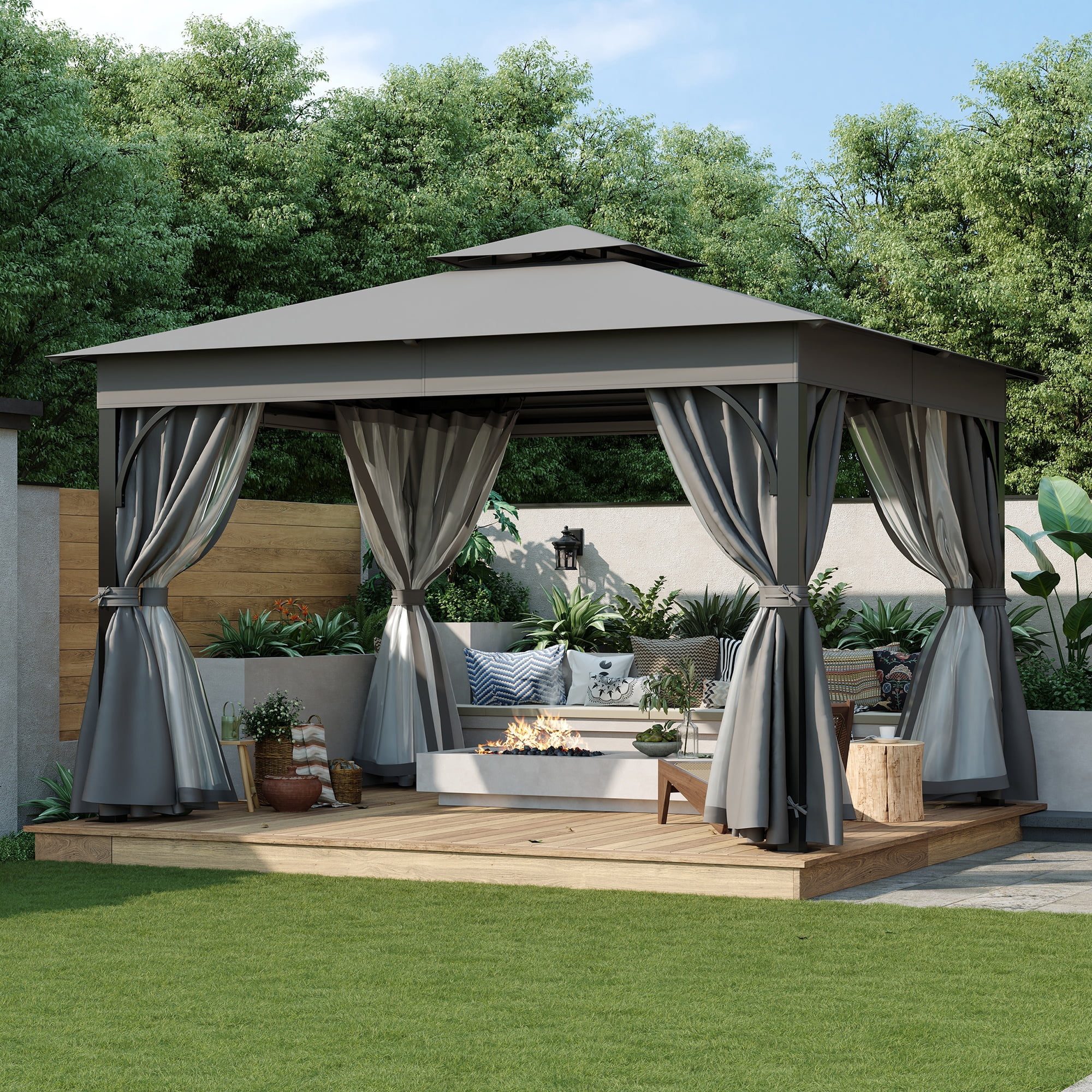 10'x12' Outdoor Gazebo Tent,Patio Gazebo with Mosquito Netting and ...