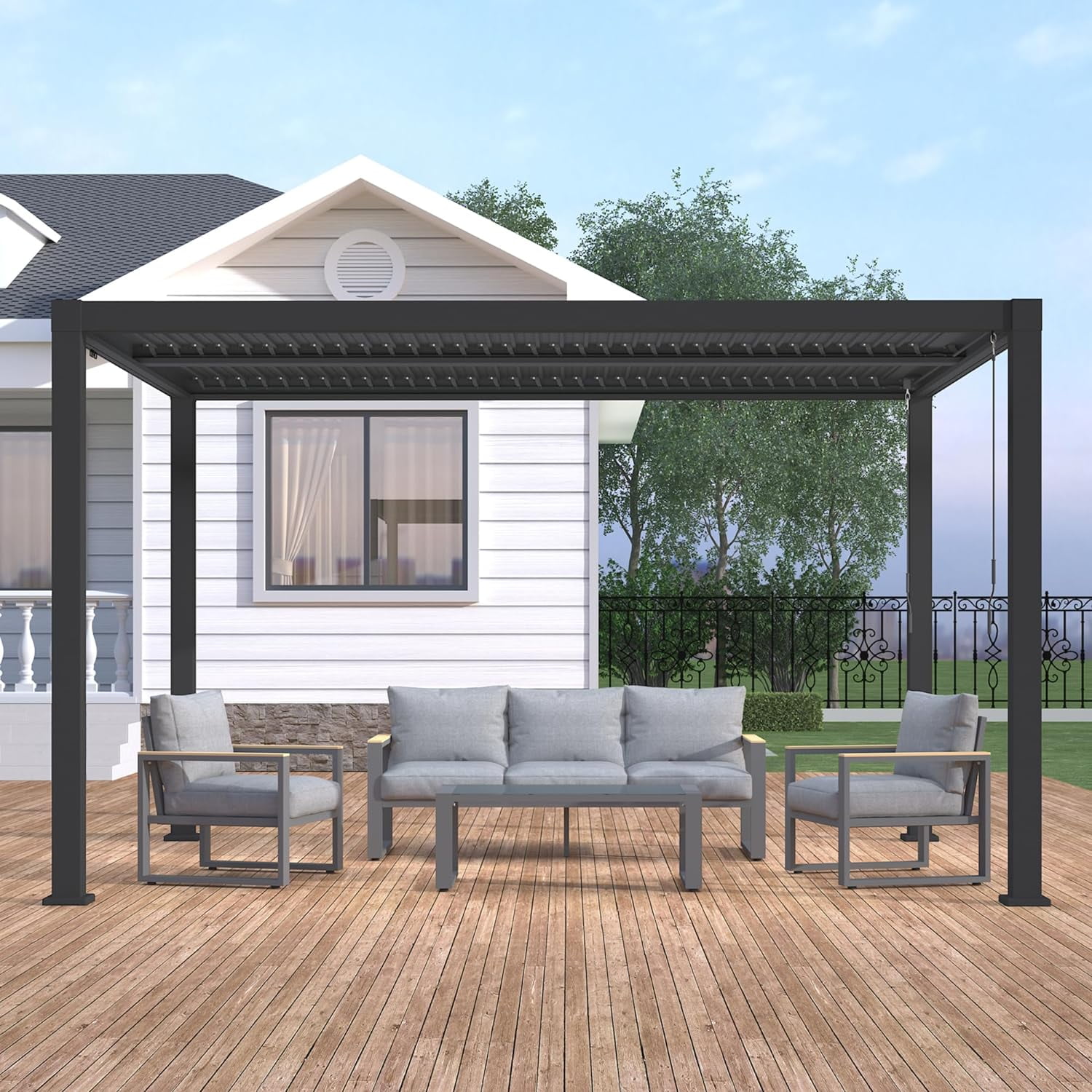 10'x13' Adjustable Louvered Pergola, Heavy-Duty Outdoor Aluminium ...