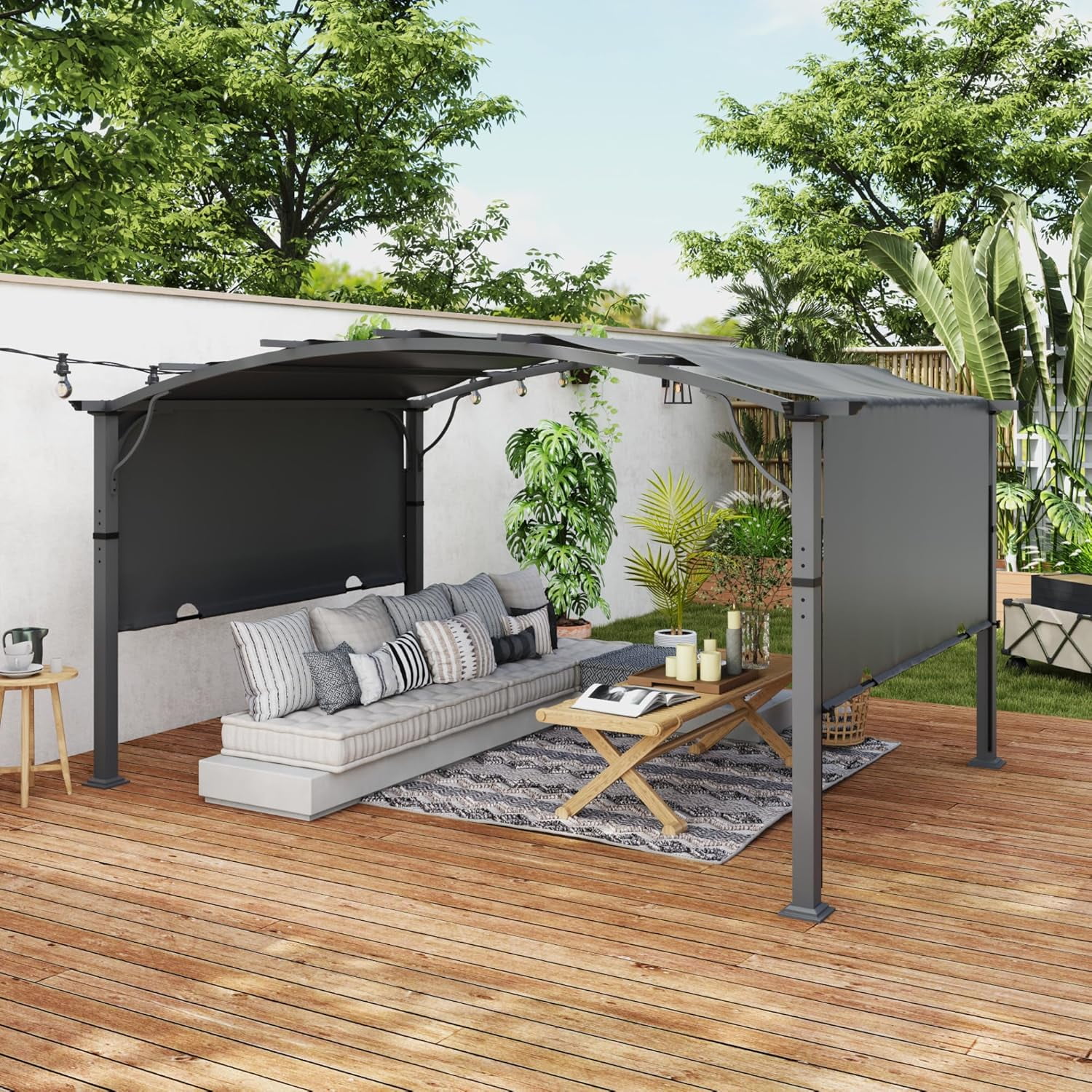10 x13 Arched Outdoor Pergola for Deck, Outdoor Retractable Pergola ...