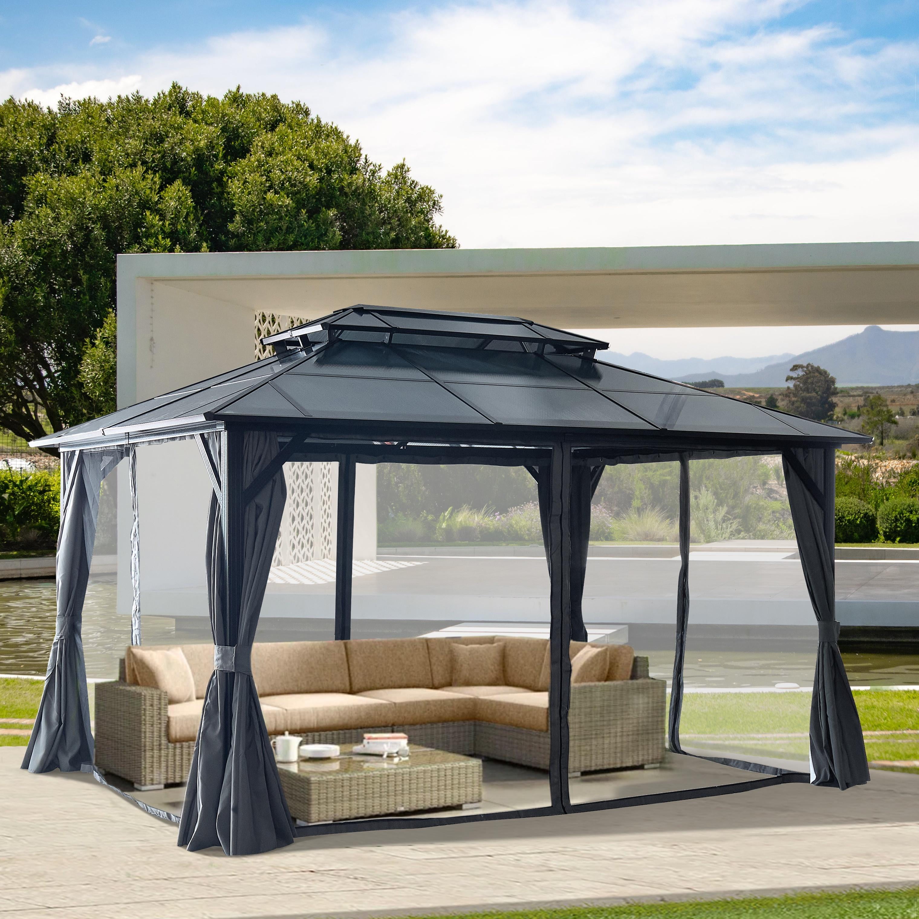 10'x13' Hardtop Gazebo, Outdoor Patio Gazebo with Polycarbonate Double ...