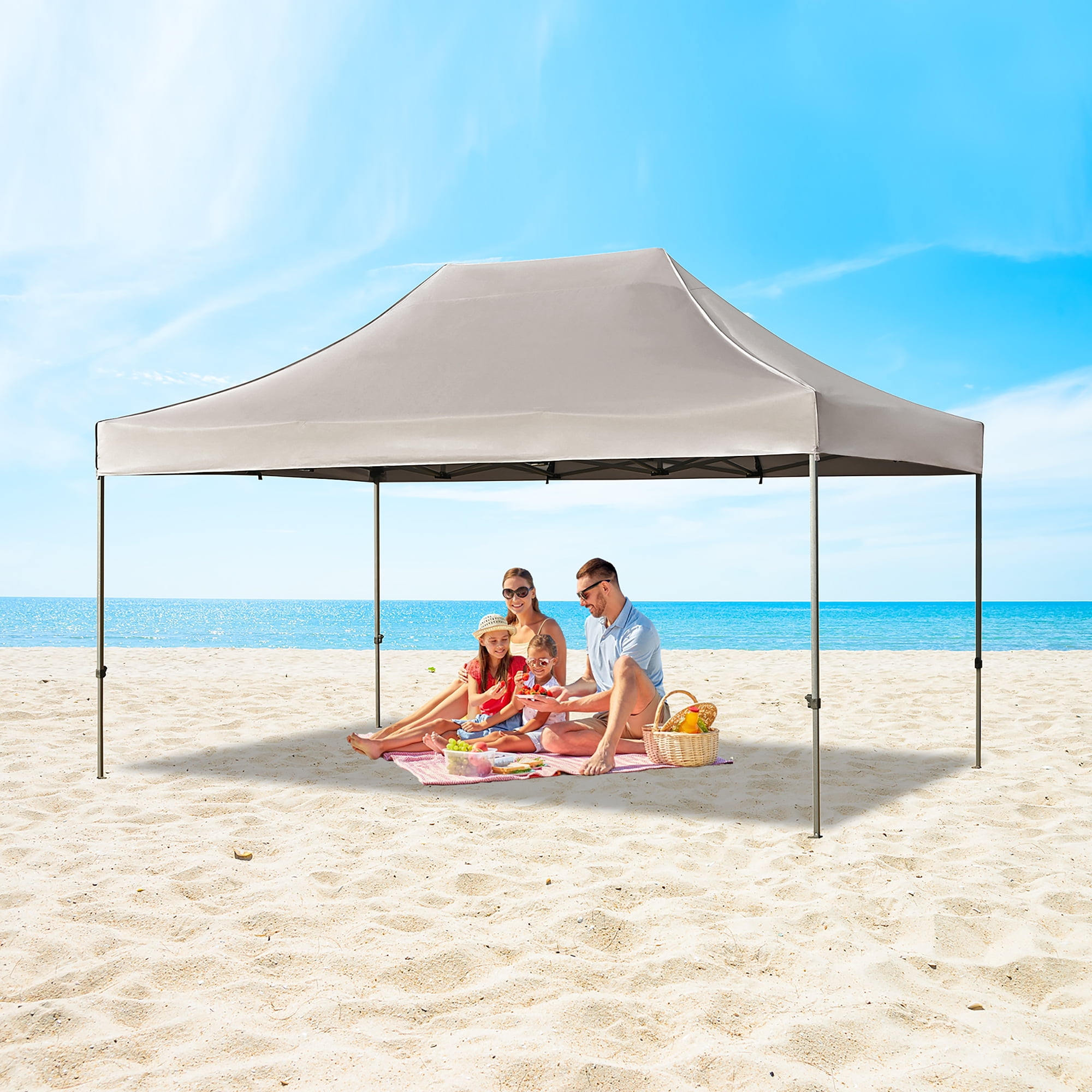 10'x15' Pop Up Canopy Tent with 4 Sidewalls, One Push Setup, 3-height ...