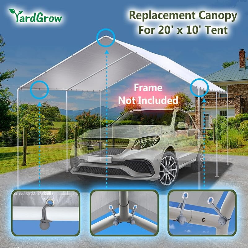 10'x20' Carport Replacement Canopy Cover for Tent Car Shelter Top Tarp ...
