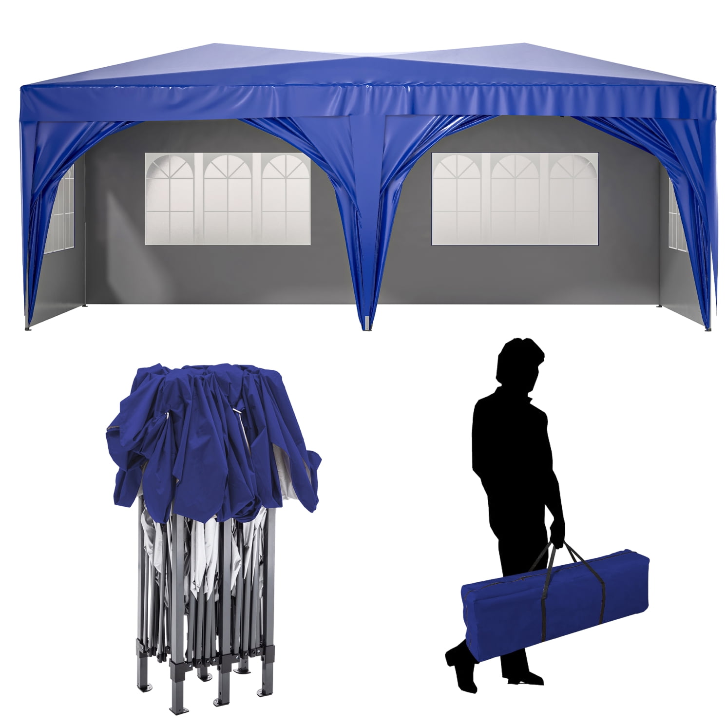 10'x20' Ez Pop Up Canopy, Tent Commercial Instant Portable Folding Market Shelter with 6 ...