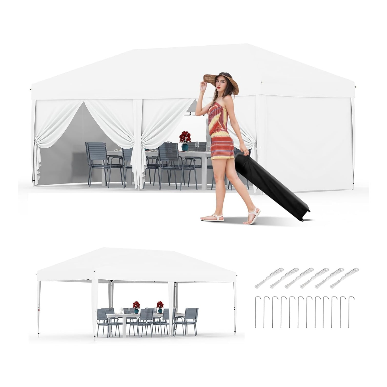 10'x20'inst antPop-Up Canopy Tent - Quick One-Push Assembly Sun Shelter for Outdoor Events ...