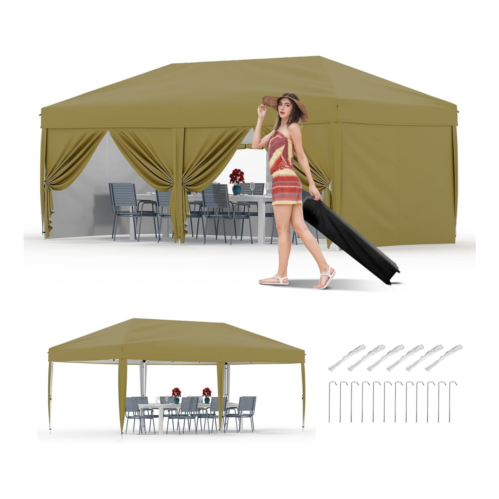 10'x20'inst antPop-Up Canopy Tent - Quick One-Push Assembly Sun Shelter ...