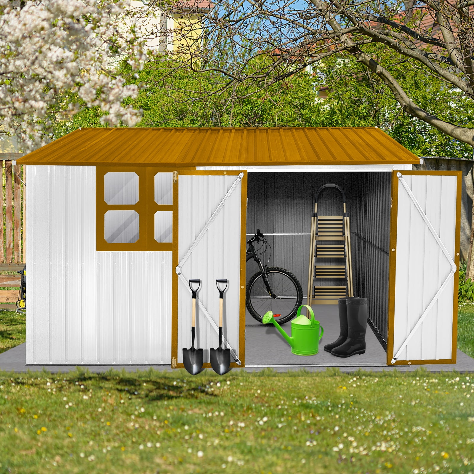 10'x8' Metal Outdoor Storage Shed, Metal Garden Shed With Lockable ...