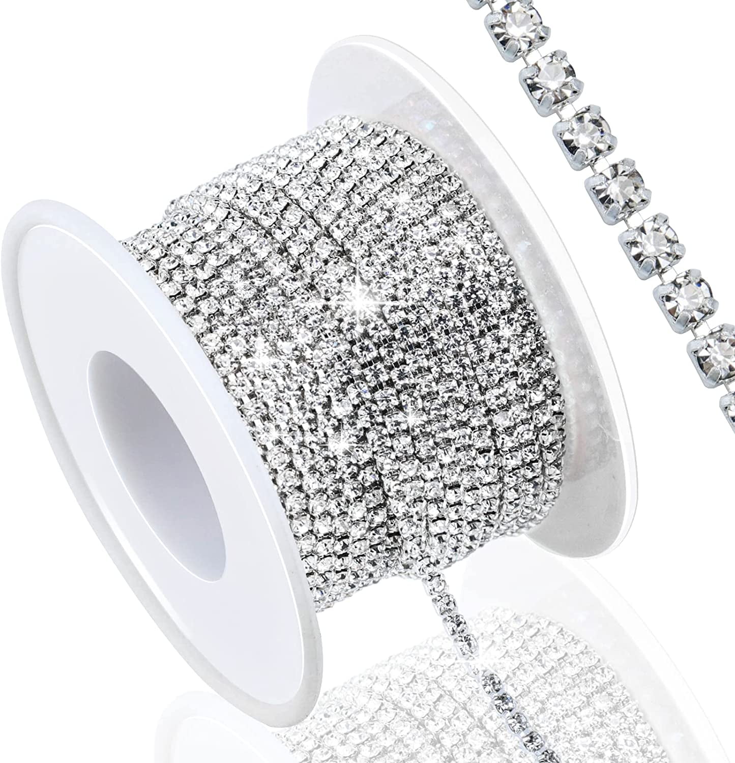 10 yards 2mm silver bottom clear crystal diamond chain sewing ...