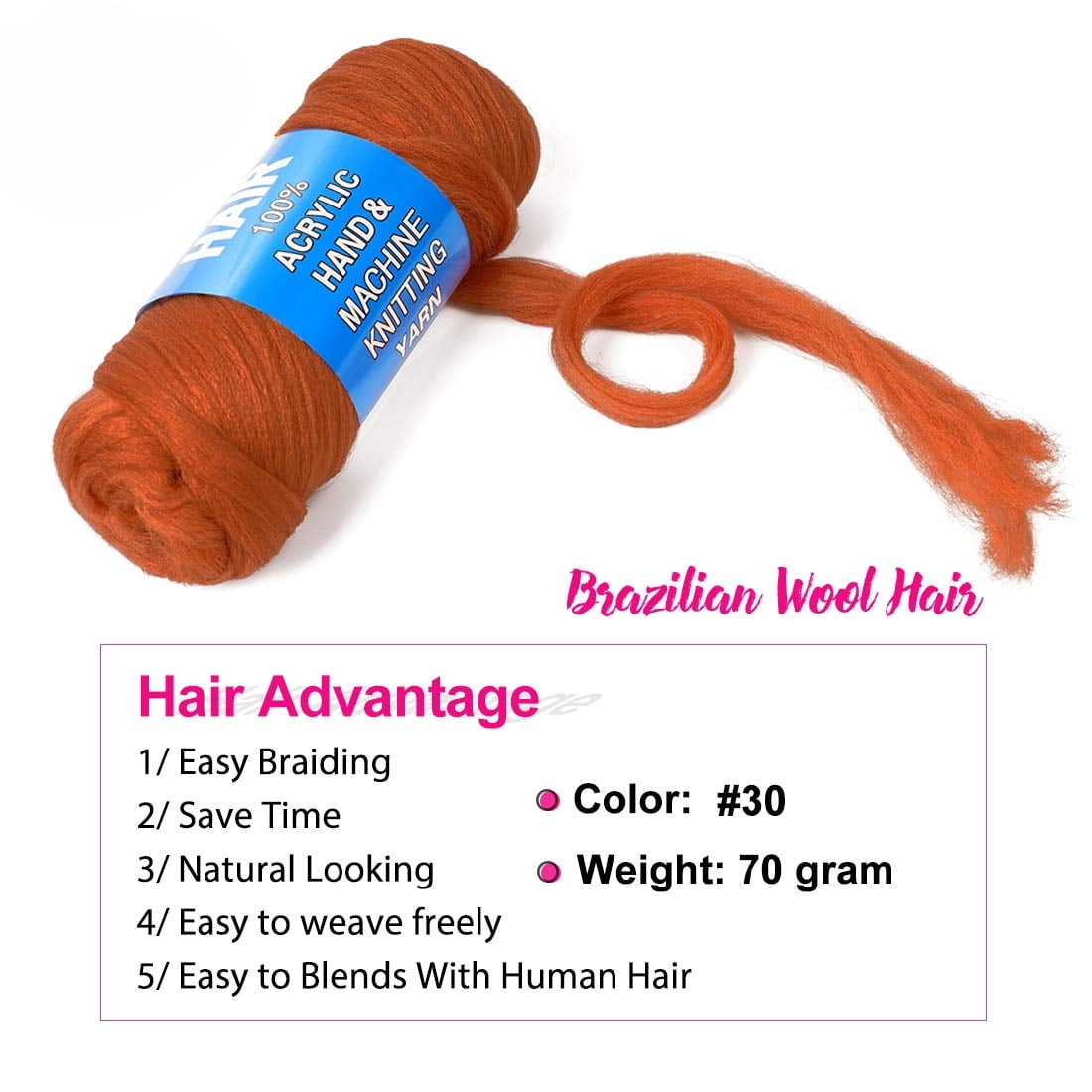 100%1 Roll Brazilian Wool Hair Acrylic Yarn for African Braids ...