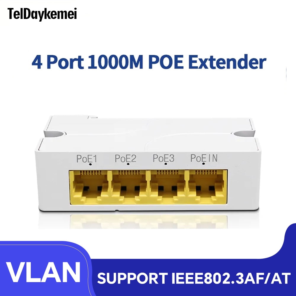 100/1000M POE Extender 4 Port Gigabit Network Switch Repeater IEEE802.3af/at Plug&Play for PoE ...
