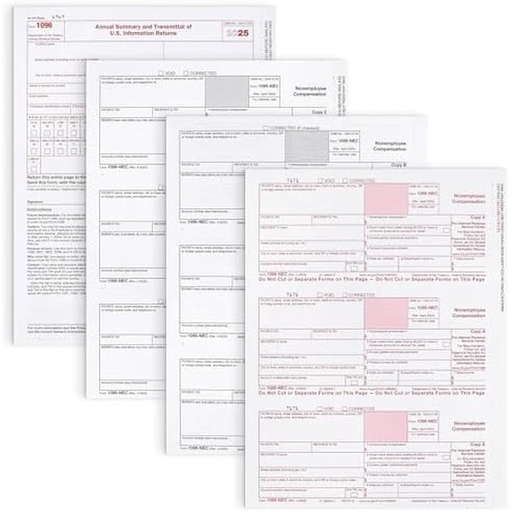 100 1099 NEC Tax Forms 2025, 3 Part 100 Pack Tax Forms Kit, Compatible ...